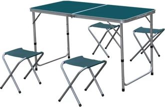 PEGANE Pegane - Ensemble de table de jardin pliante avec 4 tabourets en aluminium et polyester coloris bleu
