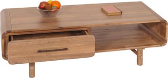 Mendler Couchtisch HWC-M47, Wohnzimmertisch Beistelltisch Sofatisch, Schublade, Akazie Massiv-Holz gebeizt 44x125x60cm 25kg