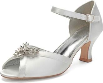 Generic Sandales De Mariée Talons Bas Chaussures À Talons Hauts Femmes Chaussures De Mariage Satinée Peep Toe Talons Hauts 6.5Cm,Ivoire,39 EU