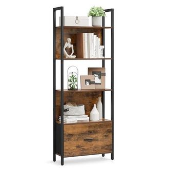 Vasagle Bücherregal mit 5 Ebenen, Eckregal mit Schublade, Leiterregal, Industrial-Design, mit Stahlrahmen, für Wohnzimmer, Home Office, Schlafzimmer, 24 x 60 