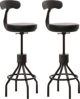 Mendler 2er-Set Barhocker HWC-N22, Barstuhl, höhenverstellbar drehbar Fußablage, Industrial Stahl Kunstleder - schwarz
