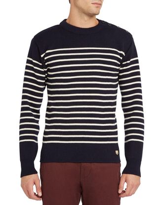 Armor Lux Herren Gestreifter Matrosenpullover Mol&egrave;ne aus Wolle Pullover, Mehrfarbig (429 Schiff/Natur 429 Schiff/Natur), Large