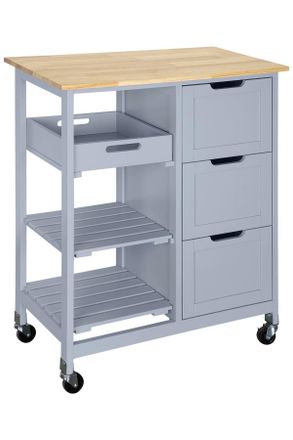 MID.YOU Mid.you K&uuml;cheninsel, Grau, Natur, Holz, Holzwerkstoff, Kiefer, Kautschukholz, massiv, 3 Schubladen, einzeln stellbar, 67x84x37 cm, rollbar, K&uuml;chen, K&uuml;