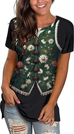 Generic T-shirt &eacute;l&eacute;gant pour femme - D&eacute;contract&eacute; - Pour lOktoberfest - Imprim&eacute; - Pour l&eacute;t&eacute; - Col rond - Confortable, vert, L