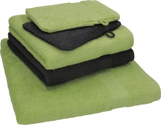 Betz 5 TLG. Handtuch Set Single Pack 100% Baumwolle 1 Duschtuch 2 Handtücher 2 Waschhandschuhe avocadogrün - Graphit grau