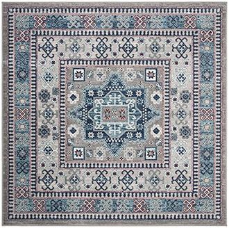 Safavieh Tapis dinspiration tribale pour Salon, Salle à Manger, Chambre à Coucher - Collection Kazak - Poils Courts - Gris et Bleu - 201 x 201 cm