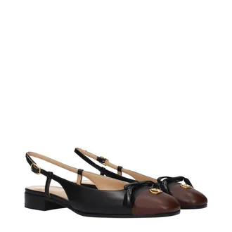 Valentino Garavani Womens Black Leather Ballet Flats