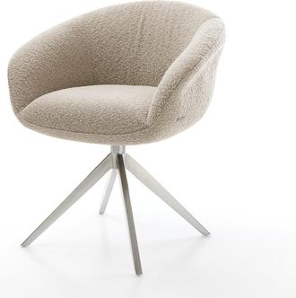 DELIFE Drehstuhl Vinka-Flex mit Armlehnen Boucl&eacute; Schlamm Kreuzgestell breit Edelstahl 360&deg; drehbar Wippfunktion Taschenfederkern, Esszimmerst&uuml;hle