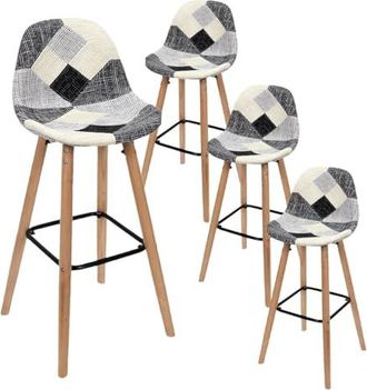 Altobuy MOZAIK - Lot de 4 Tabourets Scandinaves Noirs et Blancs
