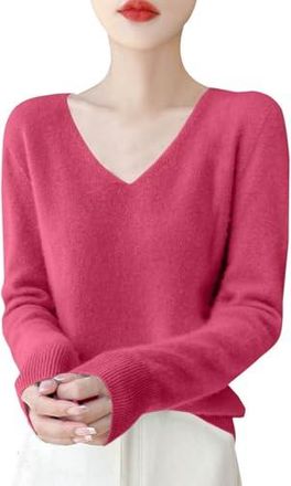 Generic Pull à col en V à manches longues pour femme - Couleur unie - Pull en tricot uni confortable - Col en V - Manches longues creuses - Chemises dautomne 