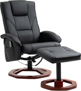 HOMCOM Relaxsessel Massagesessel mit Hocker Fernsehsessel mit Liegefunktion 360&deg; drehbar mit Seitentasche Kunstleder 73 x 83 x 106cm Schwarz - Homcom