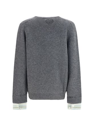 Prada Womens Crewneck Wool Sweater Ardesia Sweatshirts