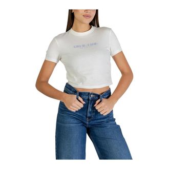 Calvin Klein Jeans Femme, Tops, Blanc, Taille: 38 FR T-Shirt en coton &agrave; col rond et manches courtes