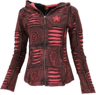 Guru Shop Guru-Boutique, Veste en Patchwork Goa, Veste &agrave; Capuche, Noir/rouge Bordeaux, Ducoton, Size:S (40), Vestes et Gilets Boho