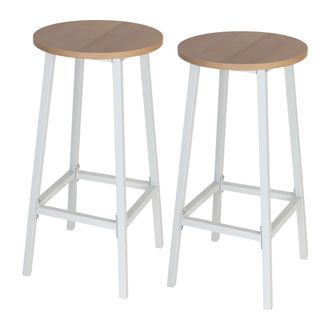Relaxdays Barhocker, 2er Set, HxD: 65 x 32 cm, Fu&szlig;st&uuml;tze, Holzoptik & Metall, skandinavisch, Barstuhl K&uuml;che, Natur/wei&szlig;