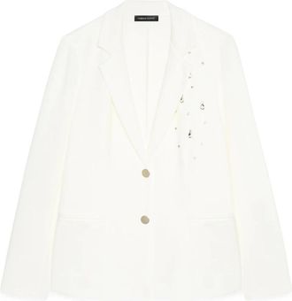 Fiorella Rubino Femme, Vestes, Blanc, Taille: 44 FR Veste Blazer Scuba avec Ornements en Cristal