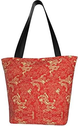 AOOEDM Fragment Of Red Chinese Silk Tote Bag Femmes Capacit&eacute; &Eacute;paule &Eacute;picerie Sacs