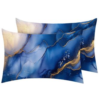 Generic Kissenbez&uuml;ge 2 St&uuml;ck Marmorblau Und Gold Abstraktes Muster Rechteckigen Kissenbezug Weiche Wohnkultur Umarmung Kissenbez&uuml;ge, F&uuml;r Stuhlm&ouml;bel, Draussen,