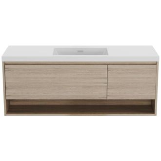 Vente-Unique Meuble de salle de bain suspendu simple vasque coloris naturel clair - 150 cm - PUJUKA