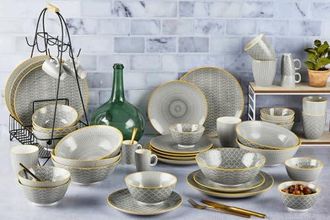 Bj&ouml;rn Borg PATTERN Eclipse Porzellan Geschirrset SR-COE26 BJORN, 42-teilig, Anthrazitgrau, Sp&uuml;lmaschinenfest, Mikrowellengeeignet, f&uuml;r 6 Personen