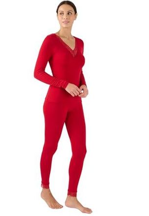 Damart T-Shirt Dentelle Manches Longues Thermique Thermolactyl Sensitive Femme Rouge Taille 38-40 (S)