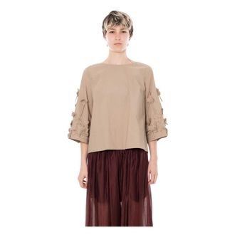 Meimeij Flower Applique Oversize Tee - - Tops - Damen - Beige - S