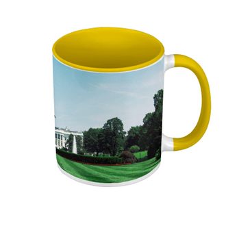 Fabulous Kaffeebecher in Premium-Qualit&auml;t, Gelb - La Maison Blanche Washington USA - Tasse mit Henkel und farbigem Innenfutter