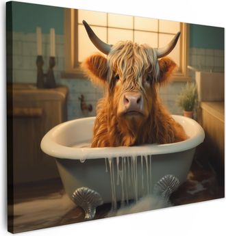 MuchoWow &copy; Leinwandbild 40x30 cm Dekoration Wohnzimmer Bilder Aufh&auml;ngen Wall Decoration Living Room Wohnungs Deko Moderne Schottische Hochlandrind - Kuh - High