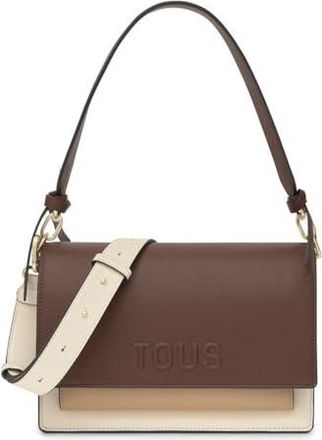 Tous Sac &agrave; bandouli&egrave;re, marron et beige, cuir synth&eacute;tique, avec poign&eacute;e r&eacute;glable, design bicolore