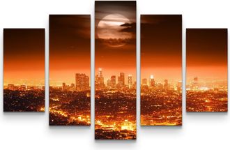 Paul Sinus Art Leinwandbilder | Bilder Leinwand 160x100cm Skyline von Los Angeles bei Vollmond