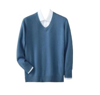 Generic Pull à manches longues en cachemire pour homme - Col en V - Décontracté - Solide et ample, 652, XXL