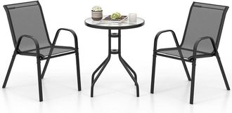 Costway Ensemble de Jardin 3 Pi&egrave;ces, 2 Fauteuils Ergonomiques avec Table Basse en Verre Tremp&eacute;, pour Jardin, Balcon, Terrasse, Cour, Gris