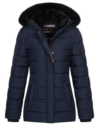 Geographical Norway Damen Steppjacke Parka Winterjacke Warm Gesteppt Outdoor Jacke Kapuze, Farbe:Navy, Gr&ouml;&szlig;e:S (36)