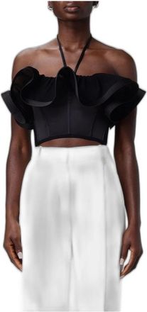Elisabetta Franchi Satin-Oberteil mit Maxi-R&uuml;sche - - Tops - Damen - Schwarzk - S