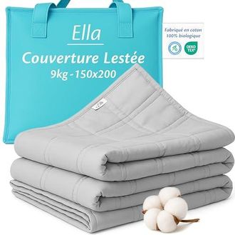 Ella Couverture Lest&eacute;e Adulte 150x200cm 9kg - Couverture Pond&eacute;r&eacute;e Relaxante & Calmante - 7 Couches, Perles de Verre Hypoallerg&eacute;niques, Couche Externe Coton