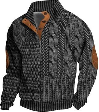 Generic Pull dhiver épais et chaud pour homme - Sweat-shirt boutonné avec patch chaud au coude pour homme, tricot torsadé doux, pull décontracté pour lautomne
