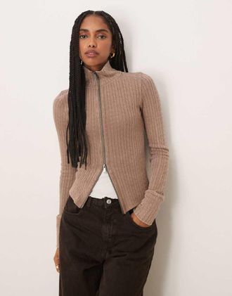 Free People Brunch Girl - Gilet zipp&eacute; &agrave; manches longues - Cacao poudr&eacute;-Brown
