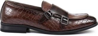 Infinity Leather Braune vegane Lederschuhe mit doppeltem Monk Strap Loafer f&uuml;r Herren