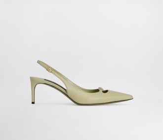 Dolce & Gabbana Lollo Silk Nappa Leather Slingback - Frau Pumps Und Slingbacks Green 37.5