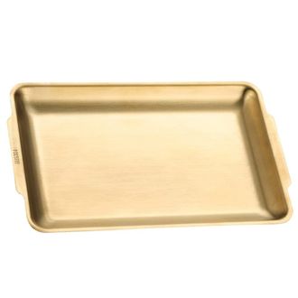 Cabilock Messingtablett Platte Sushi Tablett Lebensmittel Rechteckigen Dessert Snack Tablett Metall Tablett f&uuml;r Abendessen Camping Steak Sashimi Goldene Golden