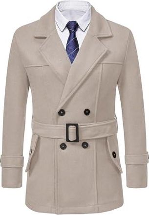 Generic Manteau dhiver &agrave; double boutonnage pour homme - Trench court - D&eacute;contract&eacute; - Chaud et doux - Col avec ceinture, abricot, XXL