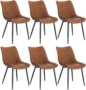 Woltu Lot de 6 Chaises de salle &agrave; manger en Similicuir - 46x40, 5x85, 5cm - Pieds en m&eacute;tal - Charge max 100 kg - Brun Clair