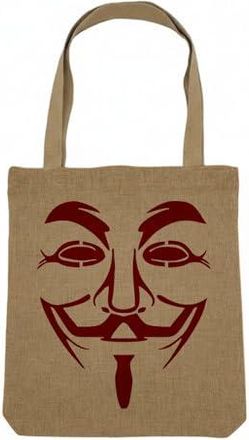 Fabulous Sac Shopping Tote Bag Aspect Lin - Visage Anonymous Rouge Hacker - Sac de Courses Toile Epaisse 360g Beige Naturel Cabas Port&eacute; Epaule Solide Imprim&eacute; e