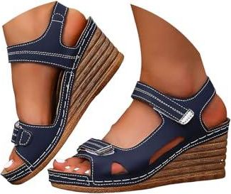 Generic Sandales compens&eacute;es orthop&eacute;diques pour femme 2025 - Sandales d&eacute;t&eacute; habill&eacute;es en li&egrave;ge - Bout ouvert - Sangle de cheville - Style boh&egrave;me - Confortables 