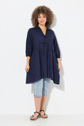 Ulla Popken Longbluse Bluse Zipfelsaum A-Linie Hemdkragen 3/4-Arm