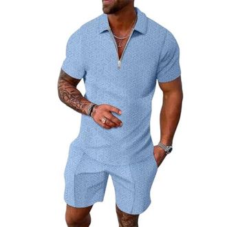 Generic Homme Surv&ecirc;tement de Sport T-Shirt &agrave; Manches Courtes Fermeture &eacute;clair et Short Ensemble, Costume Deux Pi&egrave;ces &agrave; Rayures pour Hommes,Couleur Unie Joggin