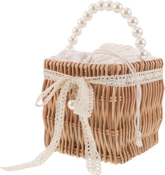 Yardwe Sac &agrave; Main Rotin Tress&eacute; Avec Anse Perles Fausses Panier &agrave; Fleurs Pour Mariage F&ecirc;te Soir&eacute;e Plage Voyages Bandouli&egrave;re Ajustable