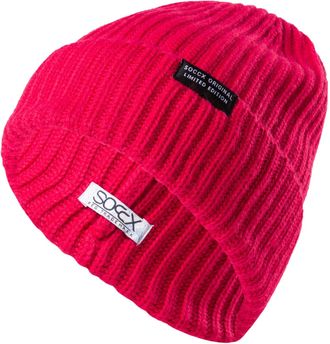 soccx Damen Beanie mit Rippstrickmuster Lovely Red, None