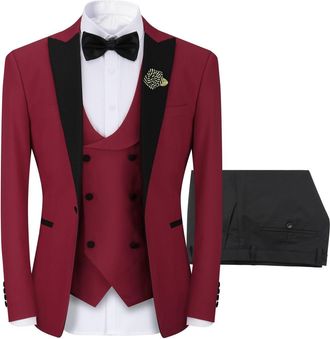 AlltheMen Weinroter 3-teiliger Slim Fit Smoking