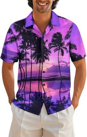 Generico Chemise hawa&iuml;enne d&eacute;contract&eacute;e pour homme &agrave; manches courtes, v&ecirc;tement d&eacute;t&eacute; tropical, chemise en lin, chemisier basique, chemise d&eacute;t&eacute; unie, pour la pla